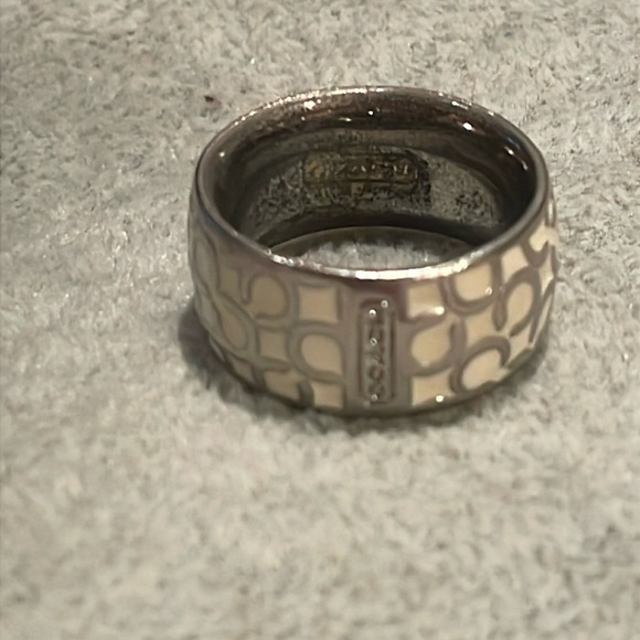 Coach | Jewelry | Coach Vintage White And Silver Coach Logo Ring Size 6 ...
